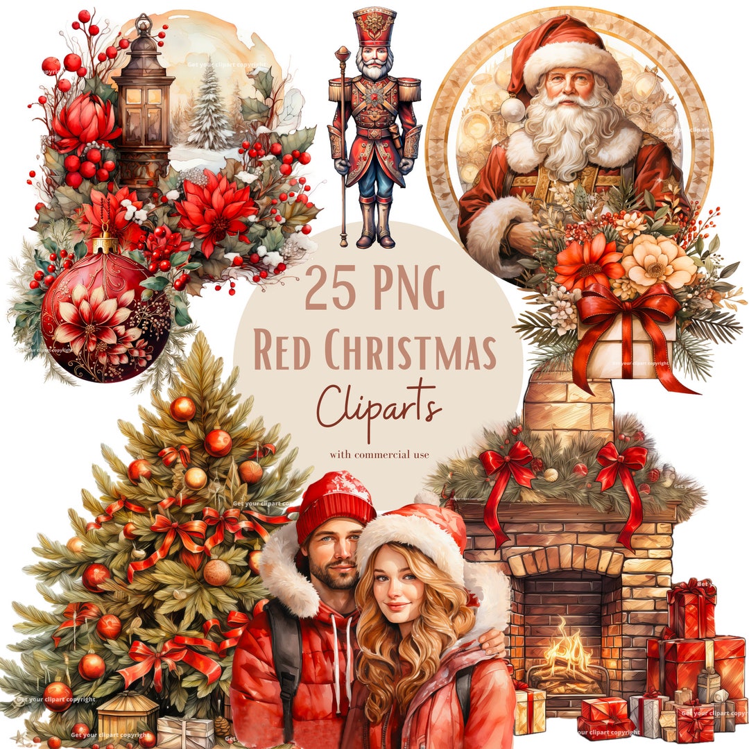 Red Christmas Clipart Bundle, Snowman Png Graphics, Santa Claus Png ...