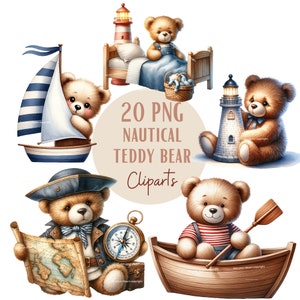Nautical Teddy Bear Clipart, Nursery Graphics, Nautical Clipart, Teddy ...