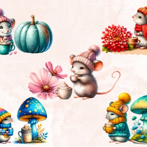 Autumn Mice Clipart Bundle, Cute Mice, Set of 15, Transparent ...