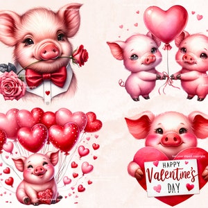 Valentines Pig Clipart Bundle, Cute Pig, Set of 12, Transparent ...
