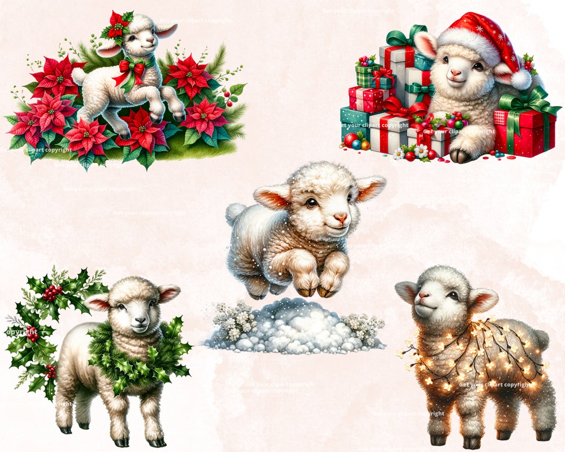 Christmas Lamb Clipart Bundle, Cute Lamb Png Graphics, High Quality Png ...