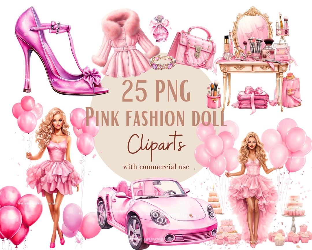 Pink Fashion Doll Graphics, Doll Clipart Bundle, Girl Doll Png Designs ...