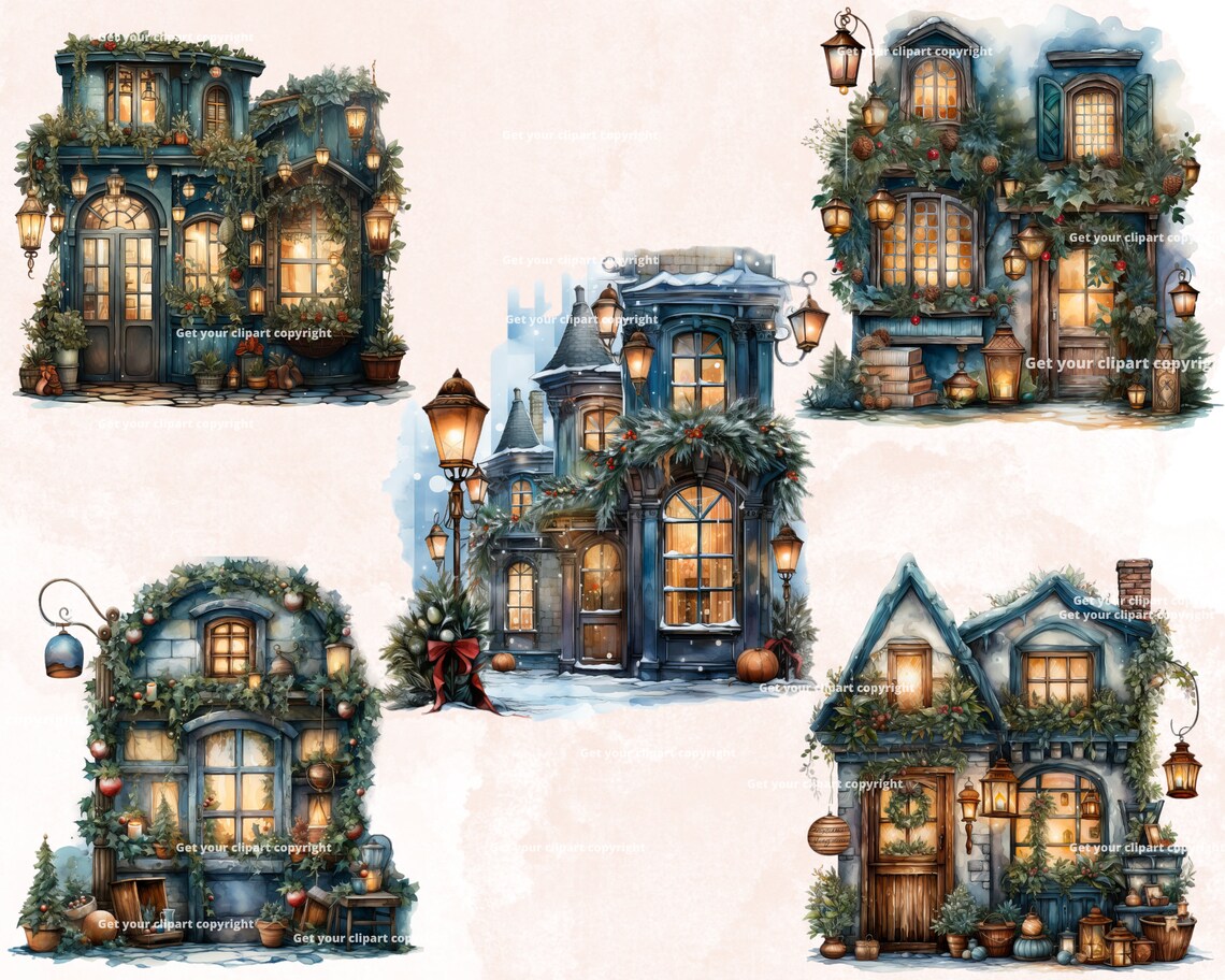 Watercolor House Clipart Bundle, Winter Clipart, Overtime House Png ...