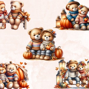 Fall Teddy Bears Couple Clipart Bundle, Teddy Bear Clipart, Teddy Bear ...
