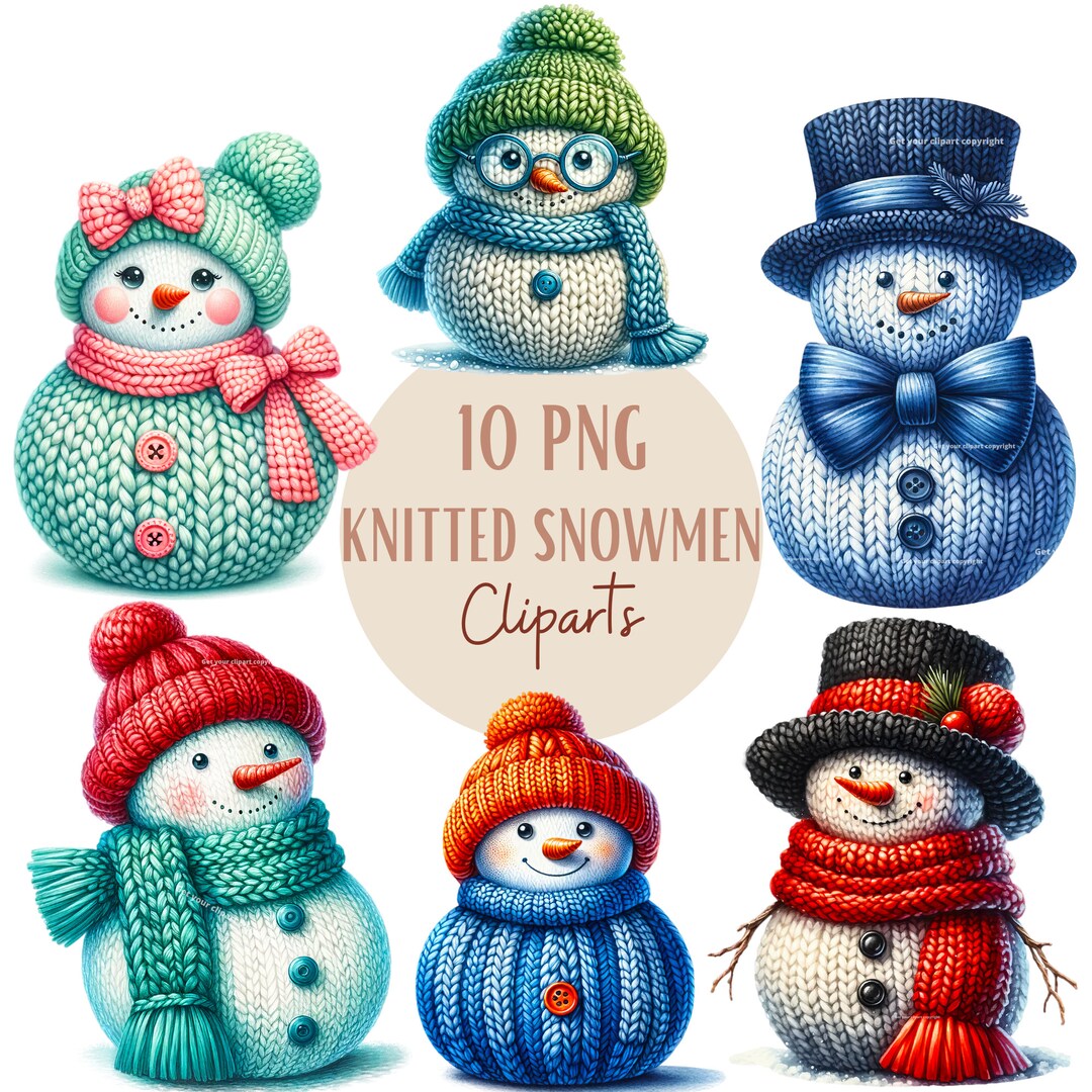 Knitted Snowmen Png Clipart Bundle, Snowman Clipart Bundle, Winter ...