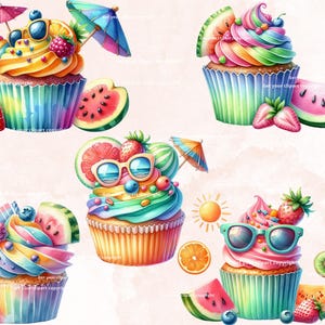 Summer Cupcake Clipart Bundle Summer Graphics Cupcake Png Designs