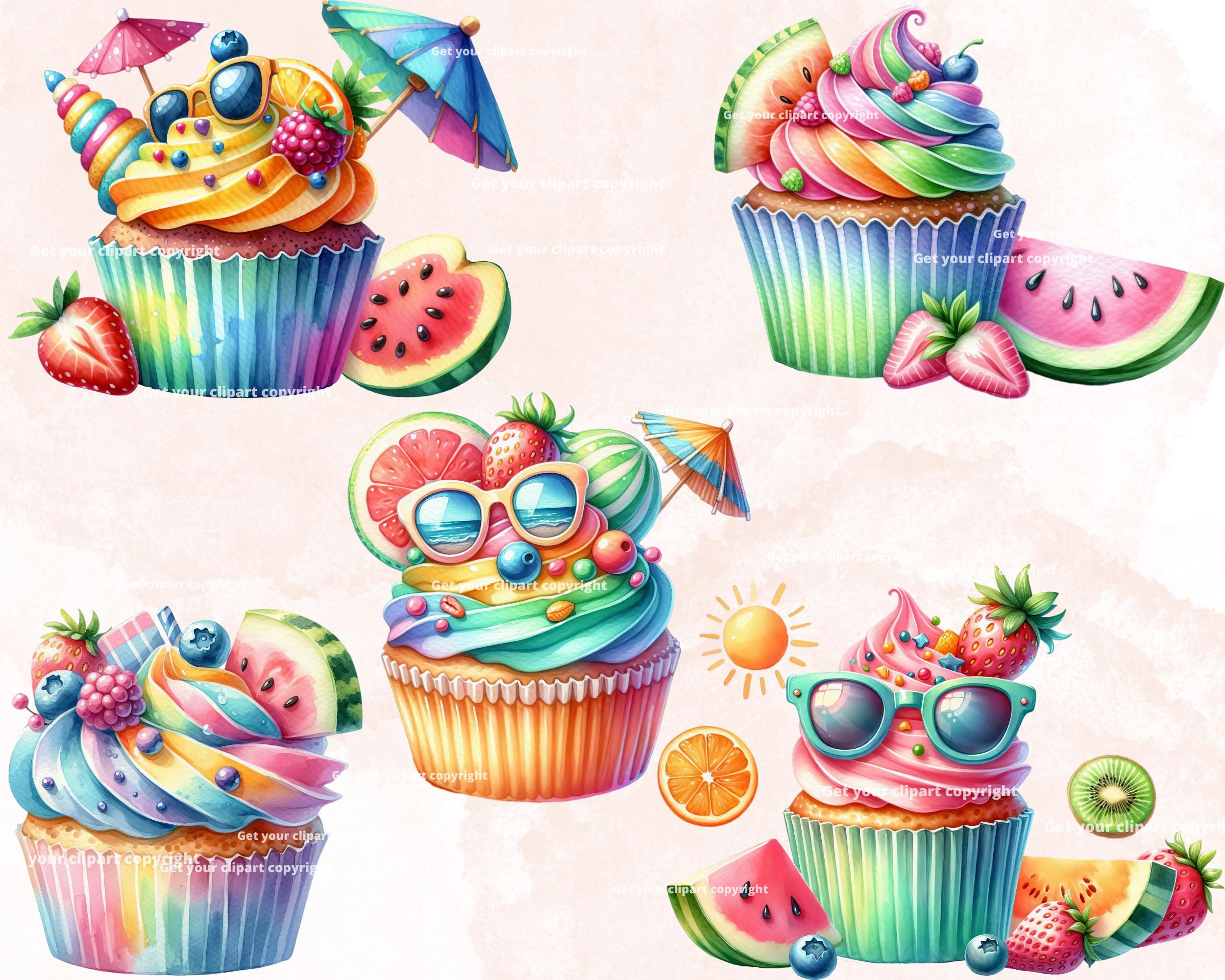 Summer Cupcake Clipart Bundle Summer Graphics Cupcake Png Designs