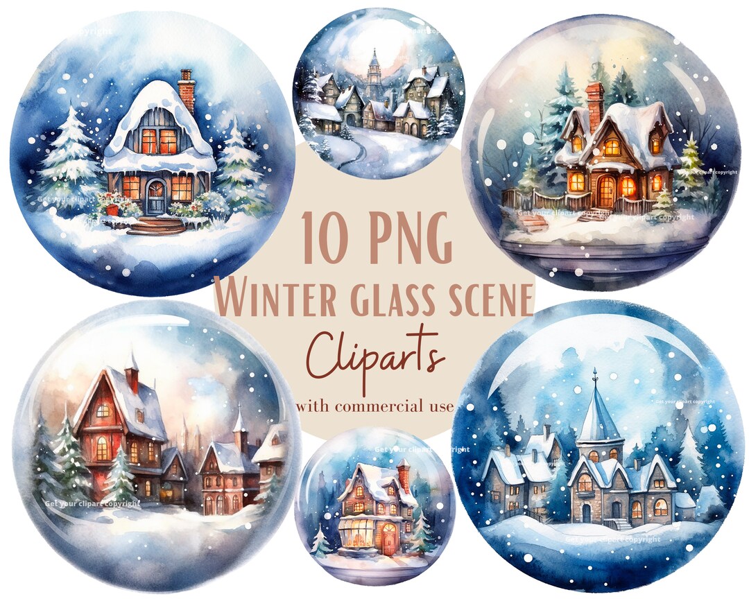 Winter Village Clipart Bundle, Christmas Ornaments PNG, Watercolor ...