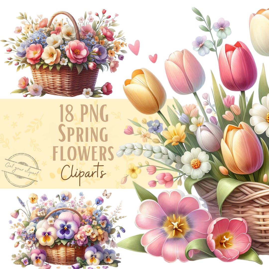 Spring Flowers Clipart Bundle, Watercolor Flowers Clipart, Spring Png ...