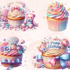 Birthday Cupcake Clipart Bundle, Happy Birthday Graphics, Cupcake Png ...