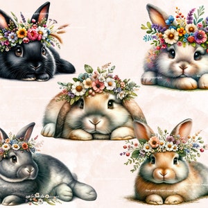 Spring Rabbit Clipart Bundle, Spring Bunny, Watercolor Bunny Graphics ...