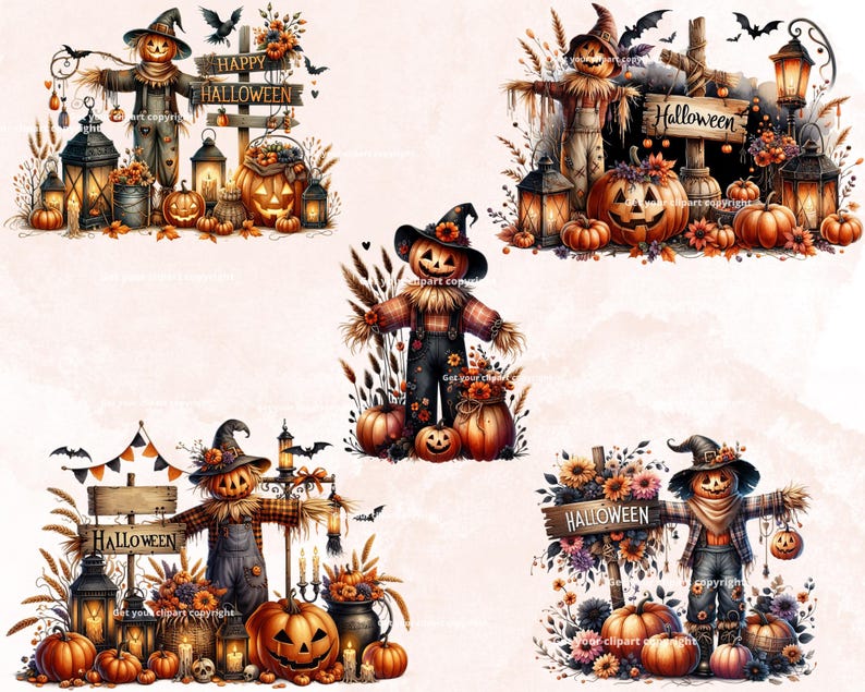 Halloween Scarecrow Clipart Bundle, Halloween Graphics, Scarecrow Png ...