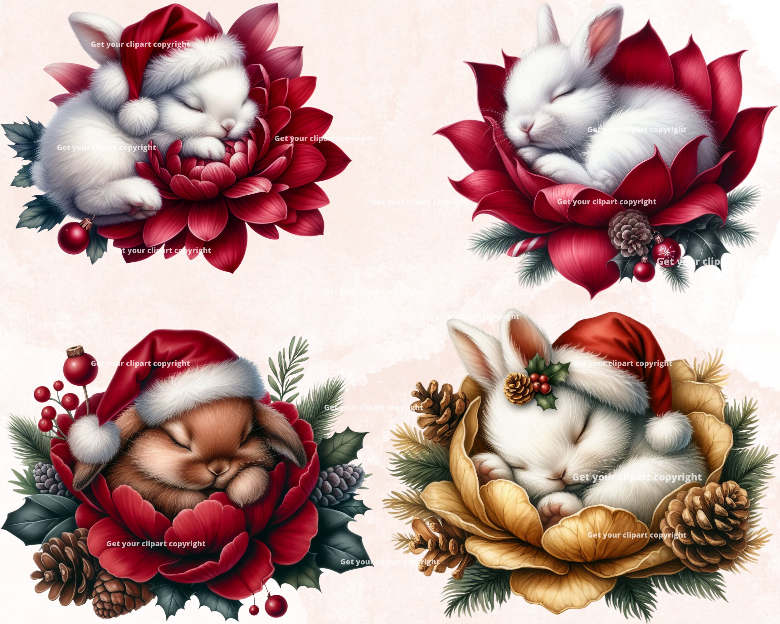 Christmas Bunny Clipart Bundle, Christmas Clipart, Winter Png Graphics ...