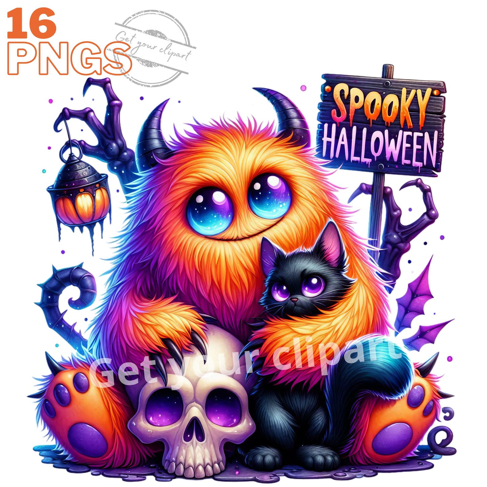 Cute Halloween Monster Clipart Bundle, Halloween Clipart, Halloween Png ...