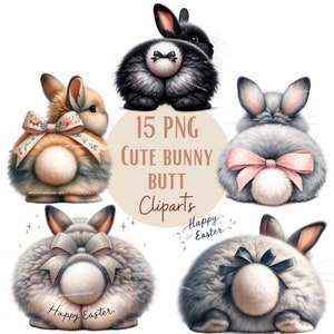 Cute Bunny Butt Clipart Bundle, Easter Clipart, Bunny Graphics, Easter ...