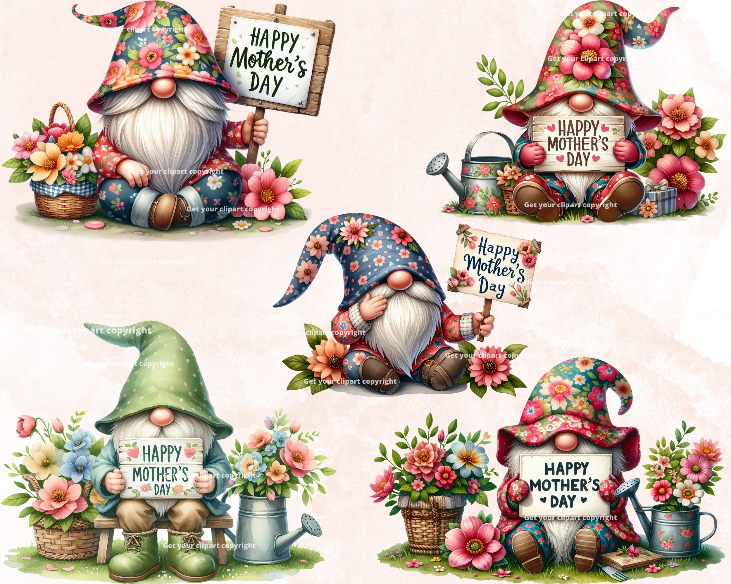 Happy Mother's Day Gnome Clipart Bundle, Mother's Day PNG Graphics ...