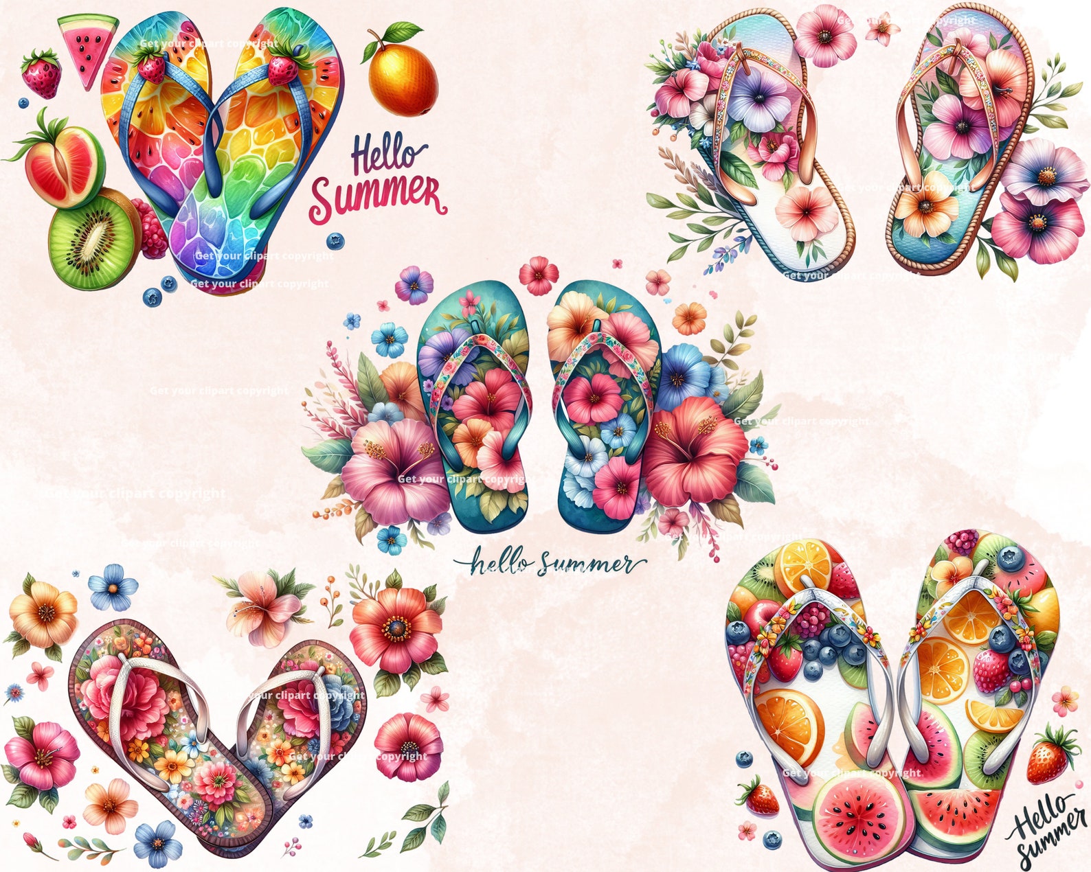 Summer Flip Flops Clipart Bundle, Summer Shoes, Beach Shoes Png, Summer ...