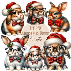 Christmas Bunny Clipart Bundle, Cute Rabbit, Set of 10, Transparent ...