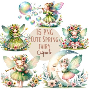 Cute Spring Fairies Clipart Bundle, Spring Clipart Bundle, Spring ...