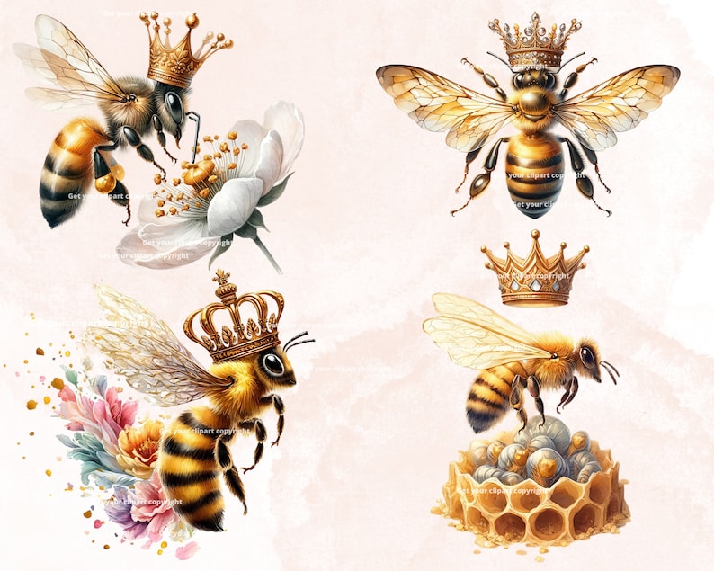 Queen Bee Clipart Bundle, Bee Png Files, Spring Clipart, Honeybee ...