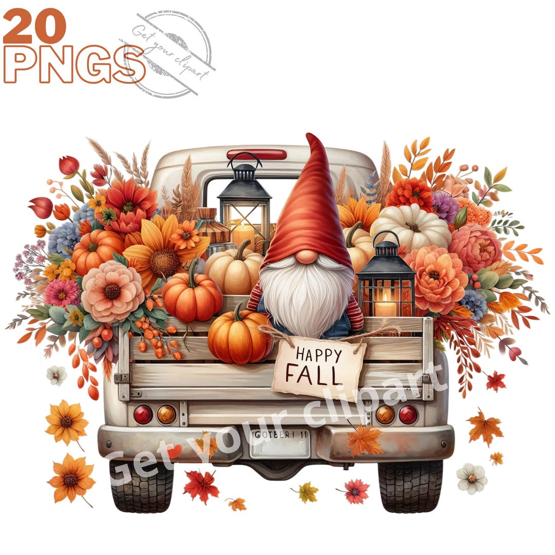 Fall Truck and Gnomes Png Graphics, Happy Fall Png, Farm Truck Png ...