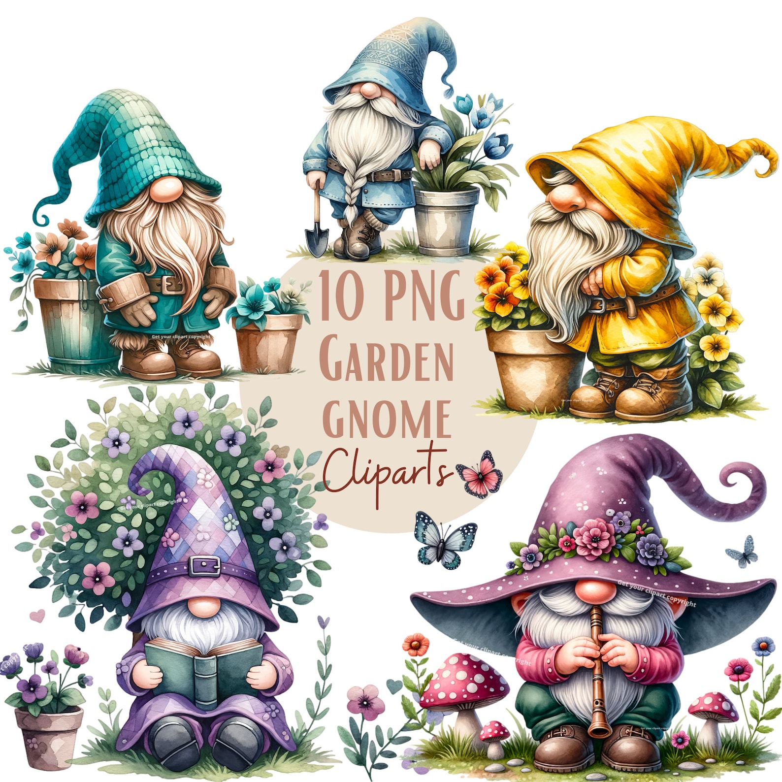 Garden Gnome Clipart Bundle, Garden Clipart, Spring Gnome Png Graphics ...