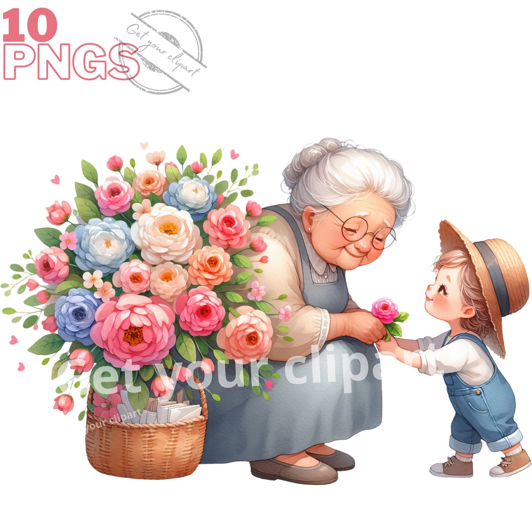 Cute Grandma Clipart Bundle, Grandmother PNG Graphics, Grandmother ...