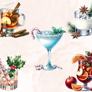 Christmas Drinks Clipart Bundle, Christmas Png Bundle, Cocktails Png ...