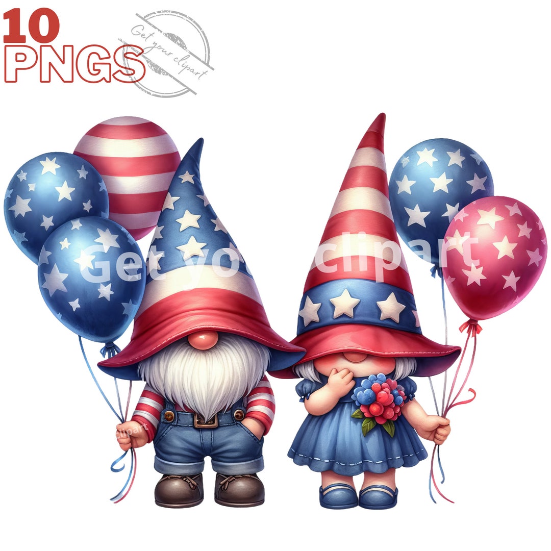 4th of July Gnome Clipart Bundle, Independence Day Clipart, 4th of July ...