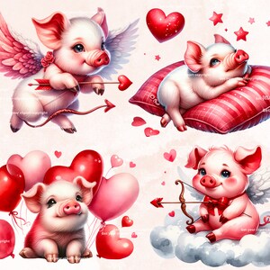 Valentines Pig Clipart Bundle, Cute Pig, Set of 12, Transparent ...