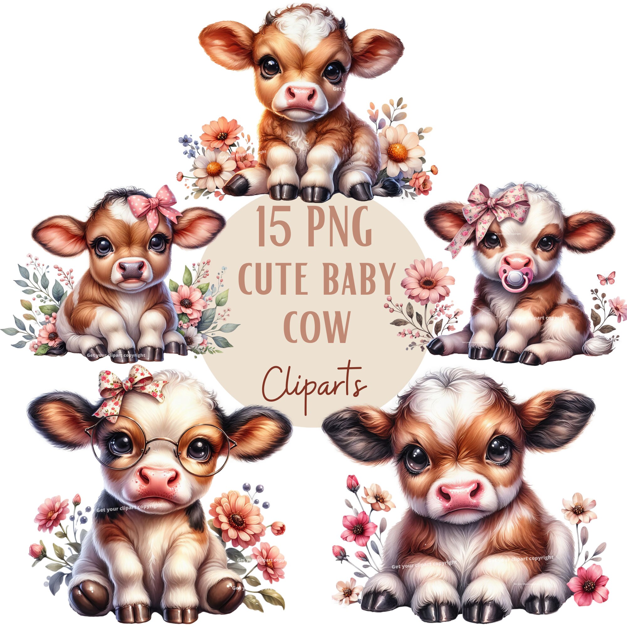 Baby Cow Clipart Bundle, Cute Cow, Cow Clipart, Cow Pngs, Cute Clipart ...