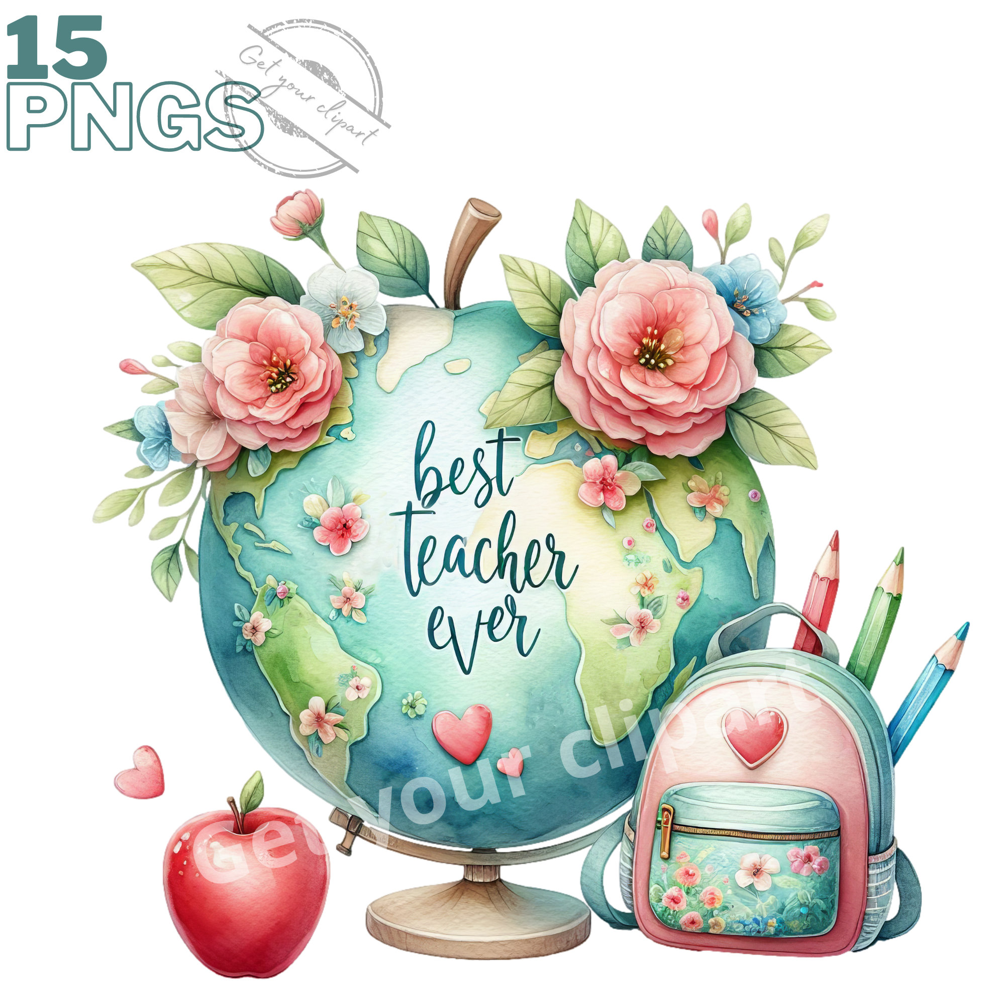 Thank You Teacher Clipart Bundle, Teacher Appreciation, Teacher Clipart ...