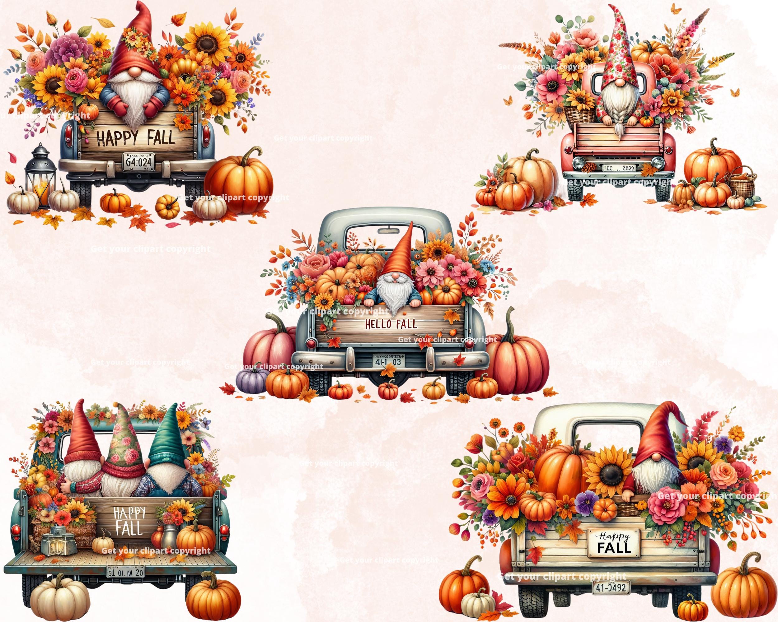 Fall Truck and Gnomes Png Graphics, Hello Fall Clipart, Farm Truck Png ...