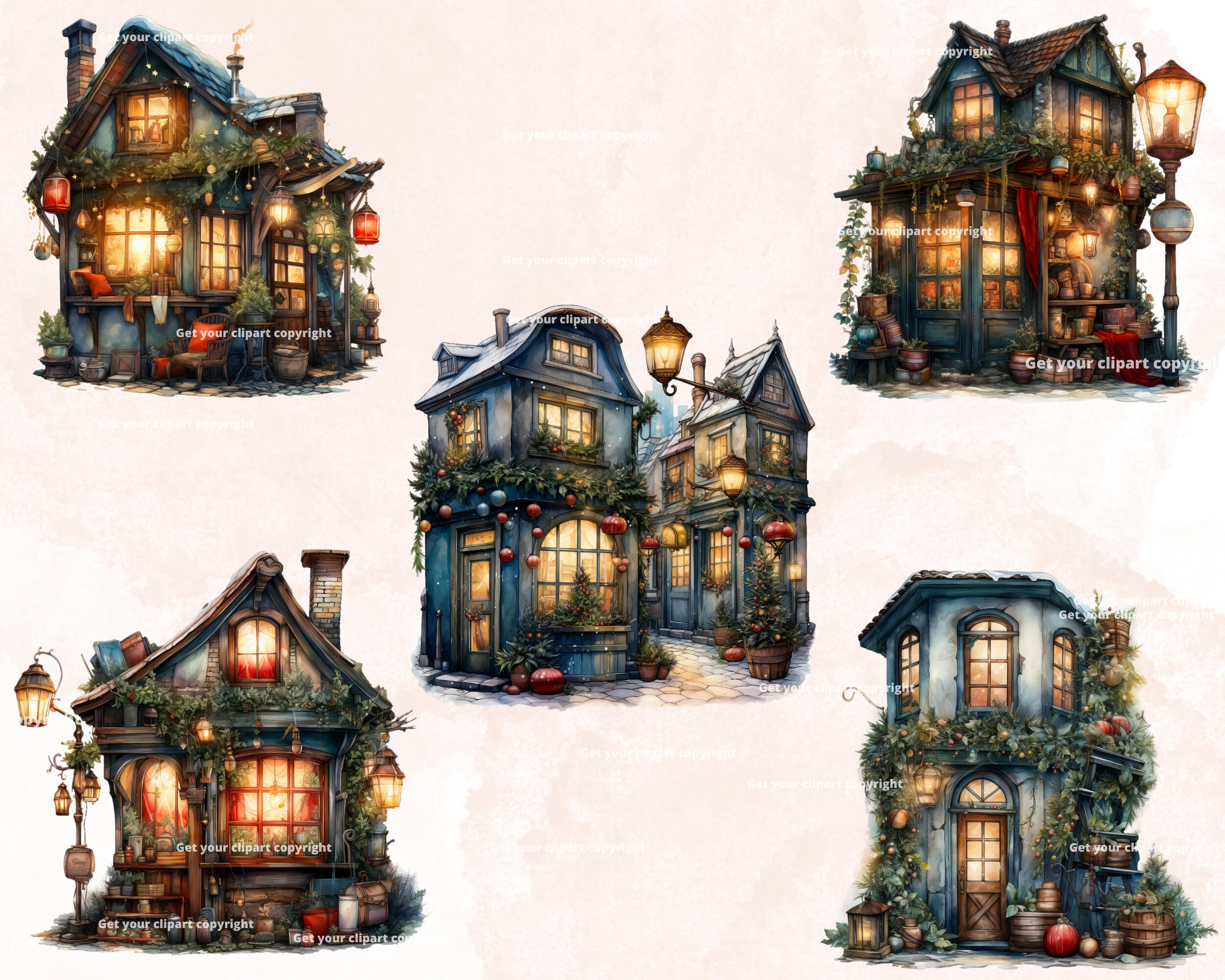 Watercolor House Clipart Bundle, Winter Clipart, Overtime House Png ...