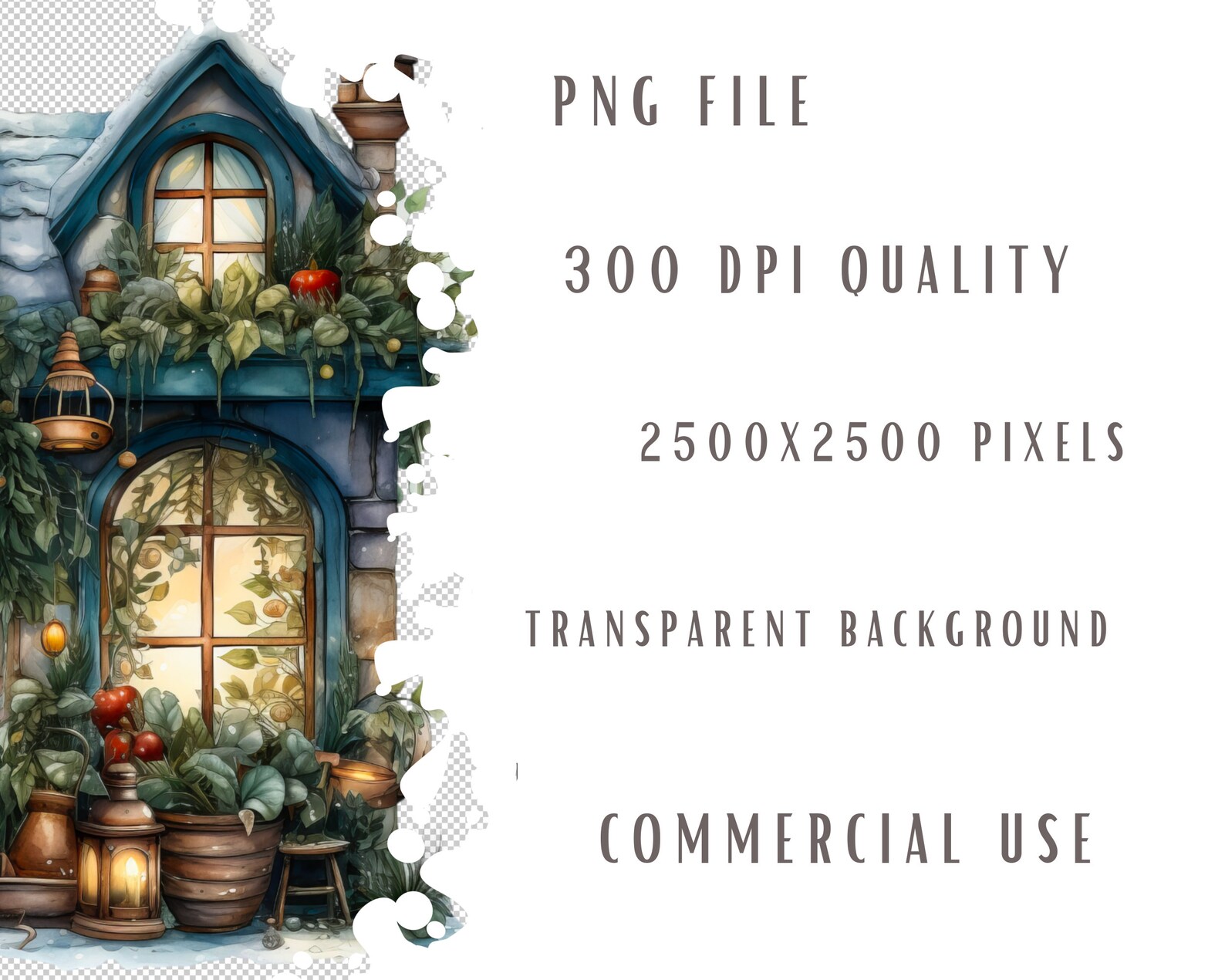 Watercolor House Clipart Bundle, Winter Clipart, Overtime House Png ...