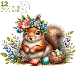 Easter Squirrel Png Graphics, Easter Png Clipart Bundle, Woodland ...