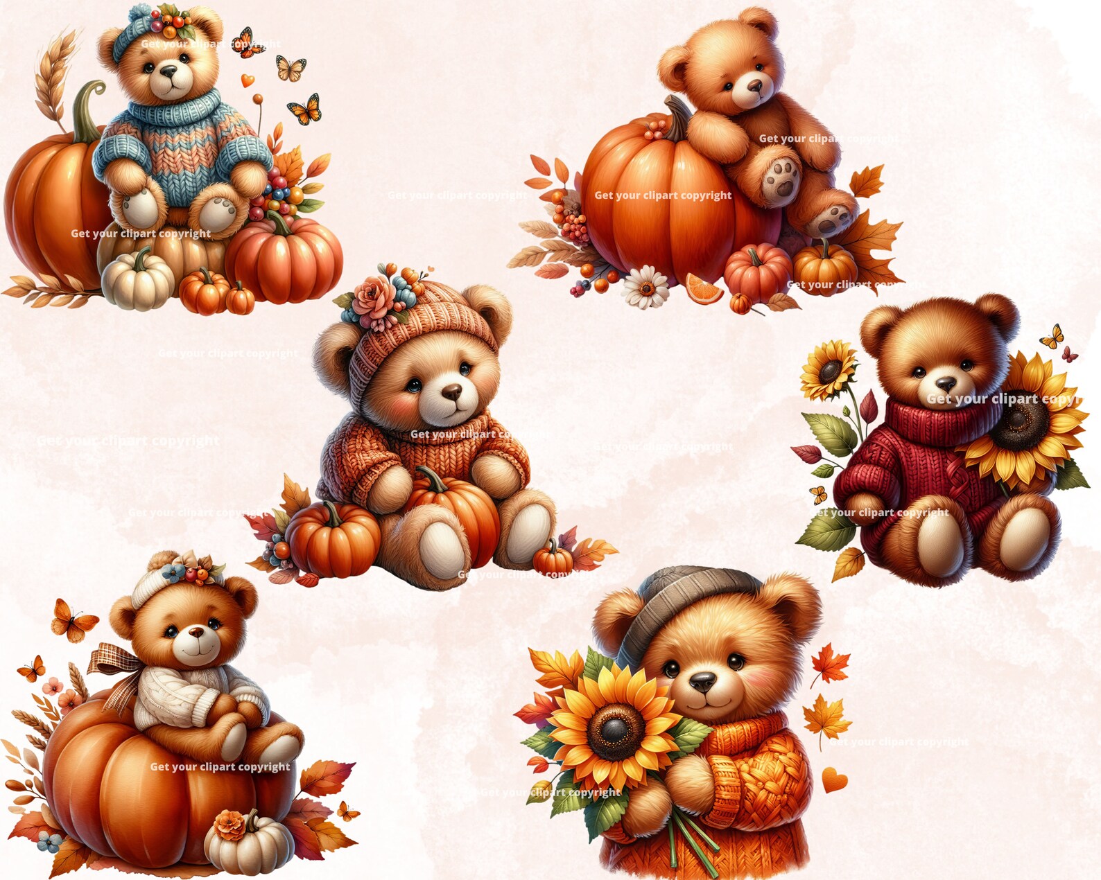 Fall Teddy Bear Clipart Bundle, Teddy Bear Clipart, Teddy Bear Png ...