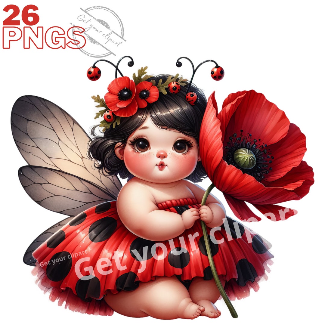 Cute Curvy Ladybug Fairy Clipart Bundle, Fantasy Clipart Bundle ...