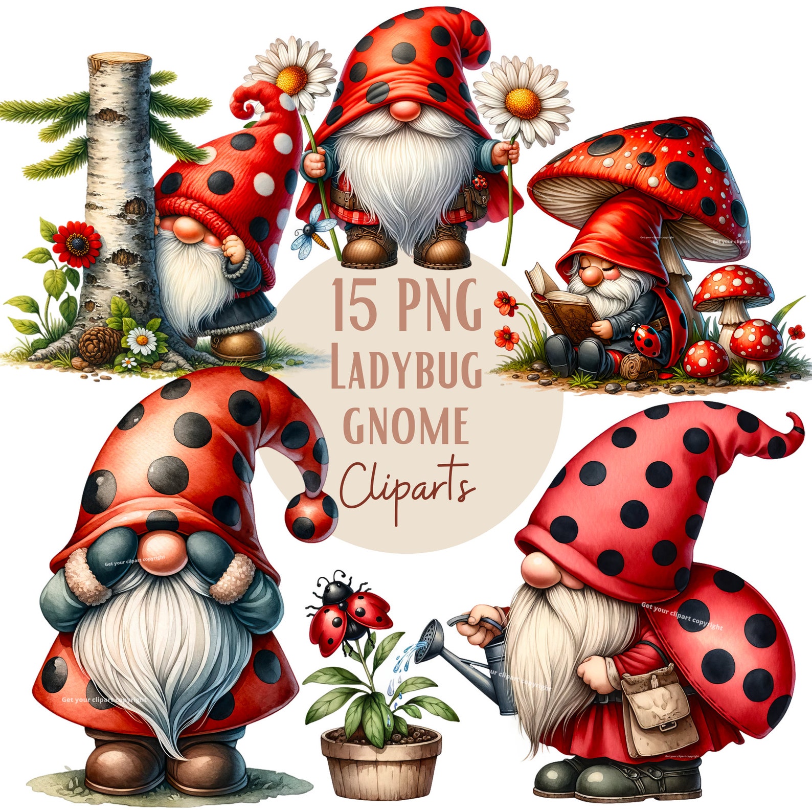 Ladybug Gnome Clipart Bundle, Gnome Clipart, Spring Gnome Png Graphics ...
