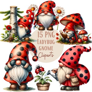Ladybug Gnome Clipart Bundle, Gnome Clipart, Spring Gnome Png Graphics ...