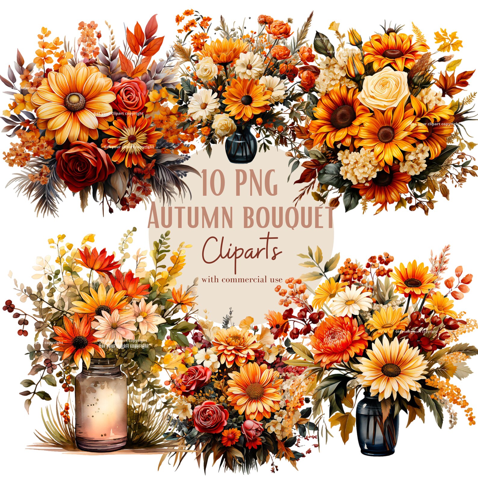 Autumn Bouquet Clipart Bundle, Fall Clipart Set, Fall Vibes Png Designs ...