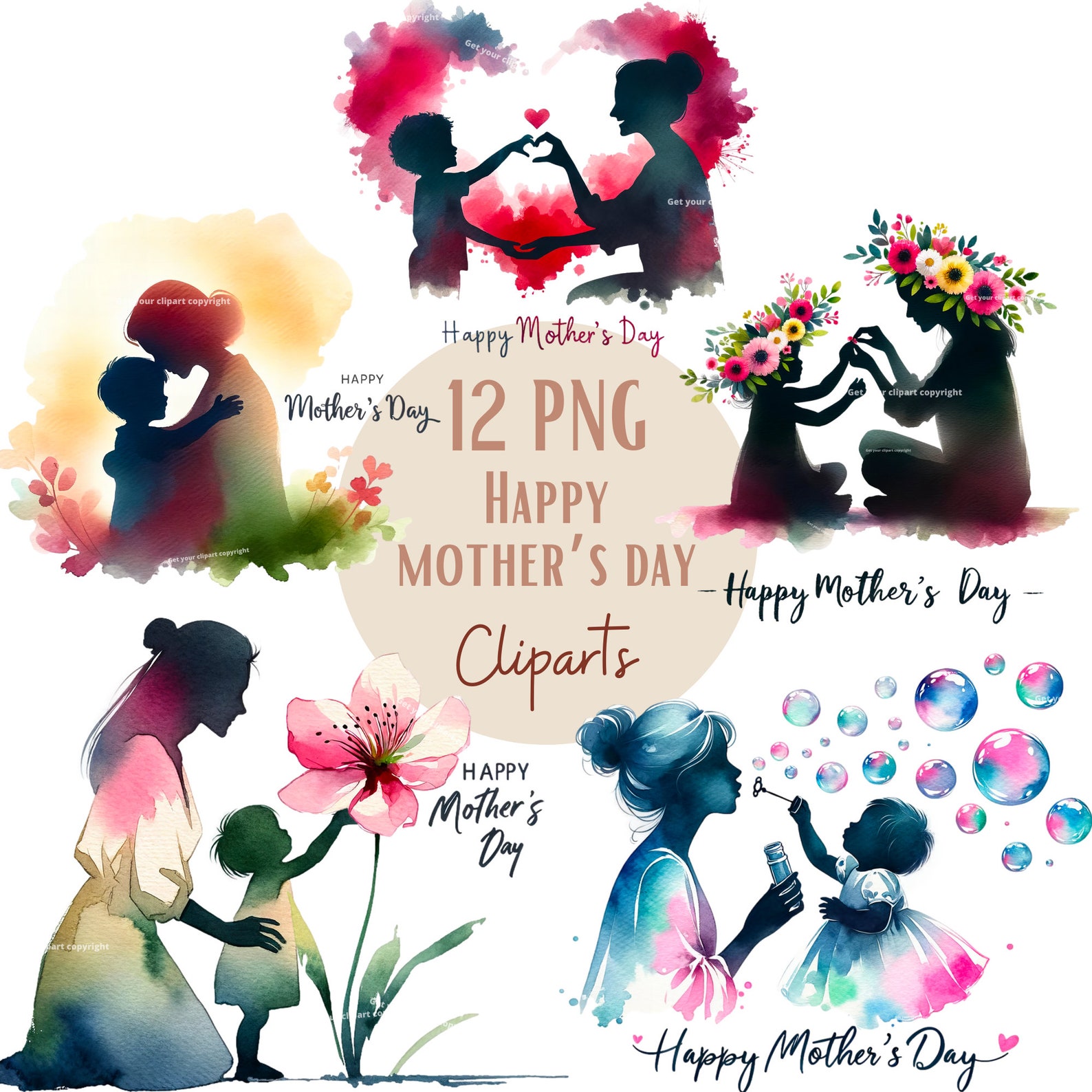 Happy Mother's Day Clipart Bundle, Mother's Day PNG Graphics, Mother's ...