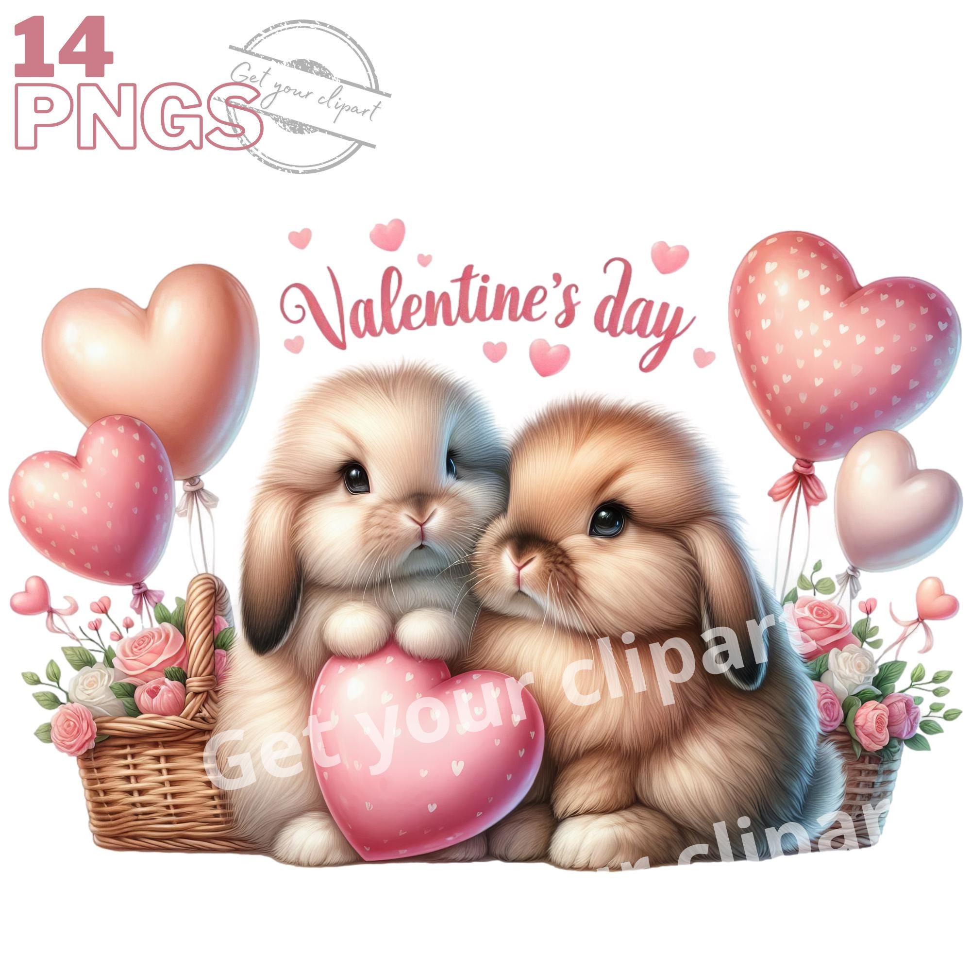 Valentines Bunny Clipart Bundle, Valentines Clipart, Valentines Png ...