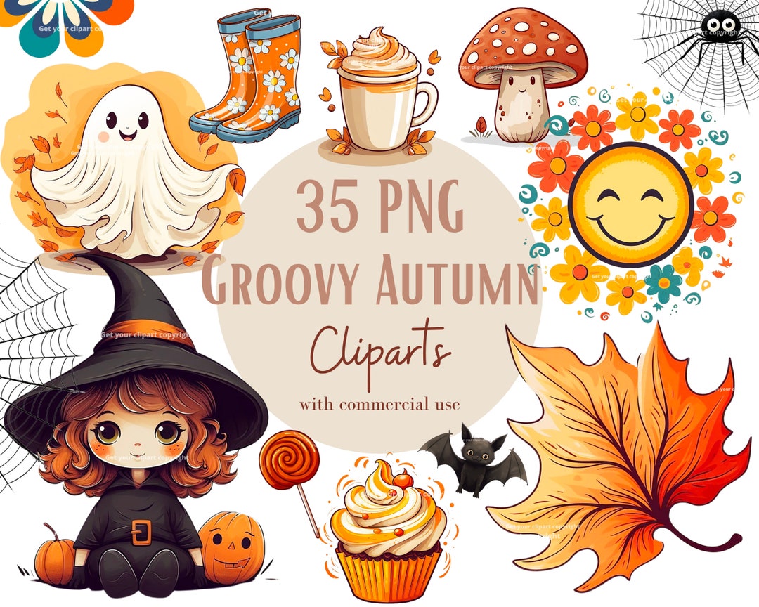 Groovy Autumn Clipart Bundle, Groovy Thanksgiving Graphics, Halloween ...