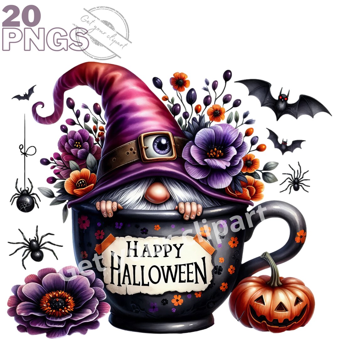 Halloween Gnome Clipart Bundle, Halloween Clipart, Halloween Png ...