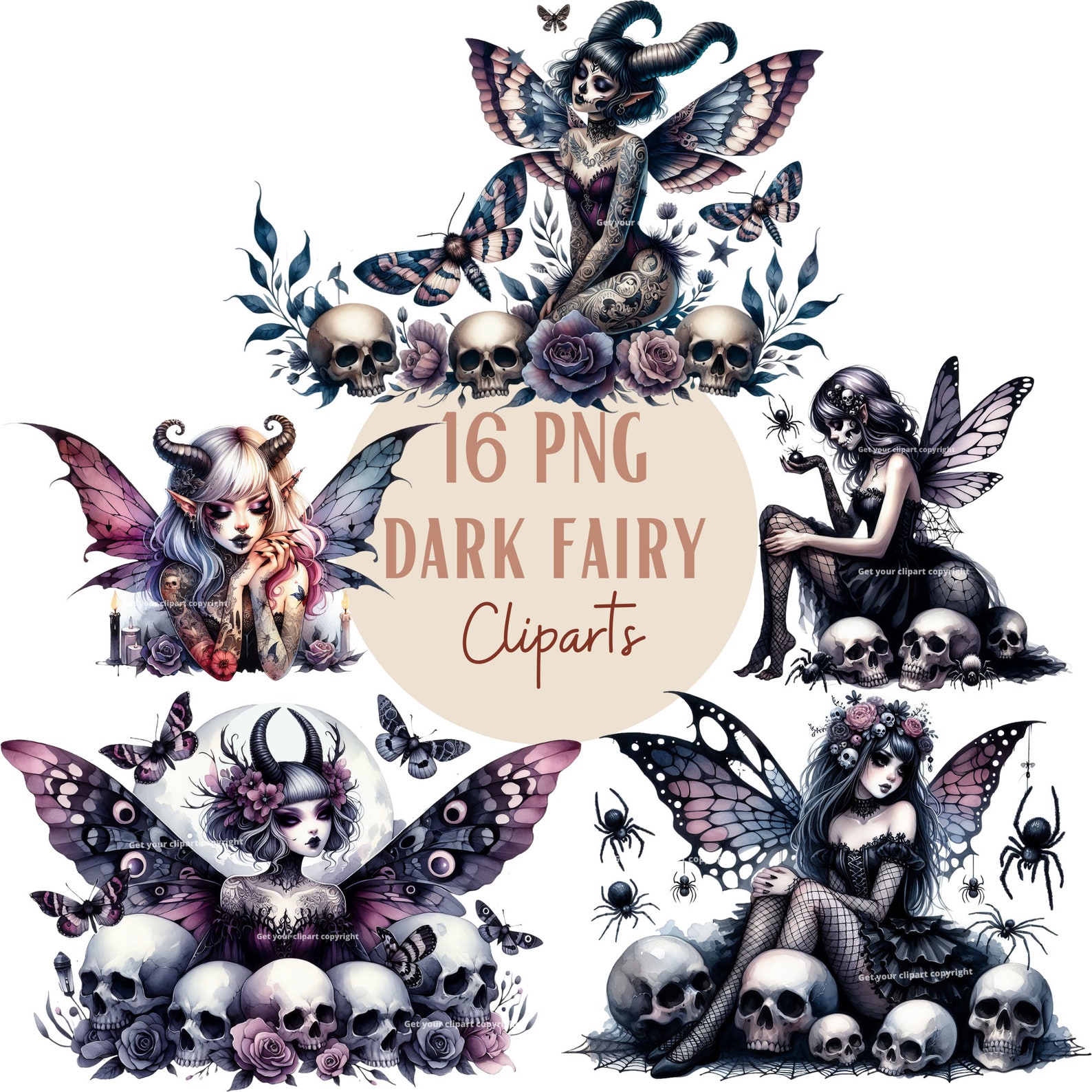Dark Fairy Clipart Bundle, Fantasy Graphics, Fairy Graphics, Gothic Png ...