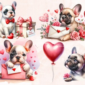 Valentines French Bulldog Png Graphics, Valentines Dog Clipart, Set of ...