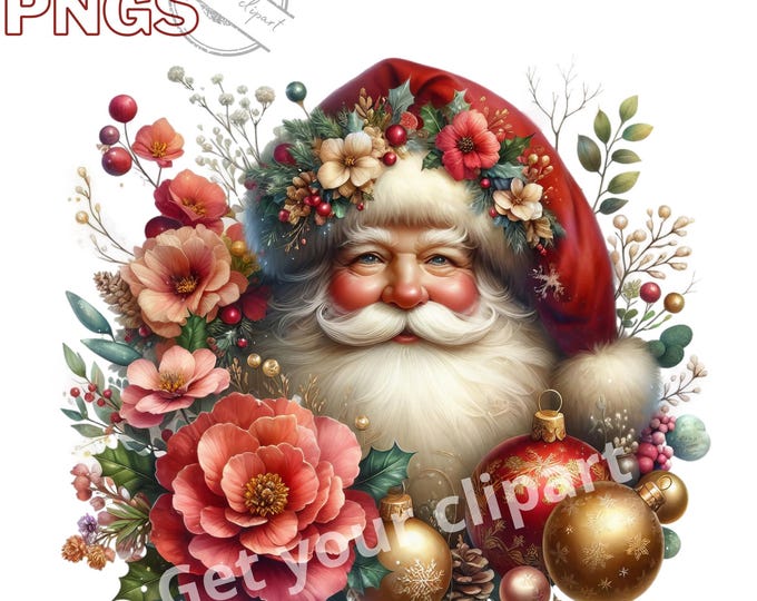 Cute Santa Clipart Bundle Christmas Clipart Digital Download Watercolor ...