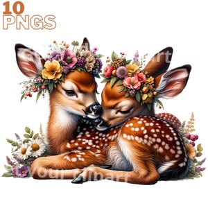 Spring Fawn Clipart Bundle, Spring Fawn, Watercolor Fawn Graphics, With ...