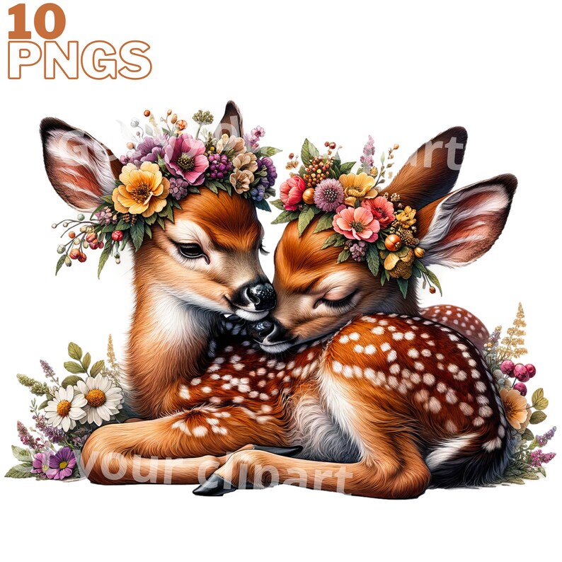 Spring Fawn Clipart Bundle, Spring Fawn, Watercolor Fawn Graphics, With ...